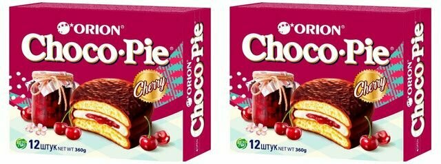 Choco Pie Печенье, Вишня, 12 шт, 360 г, 2 упаковки