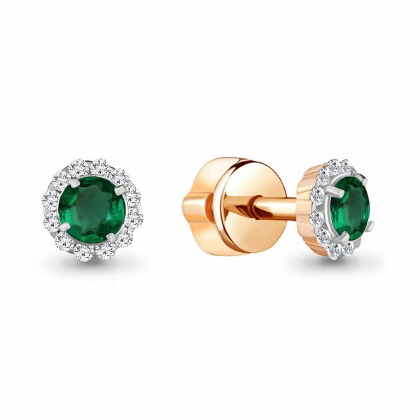 Серьги пусеты, серебро, 925 проба, золочение, изумруд синтетический