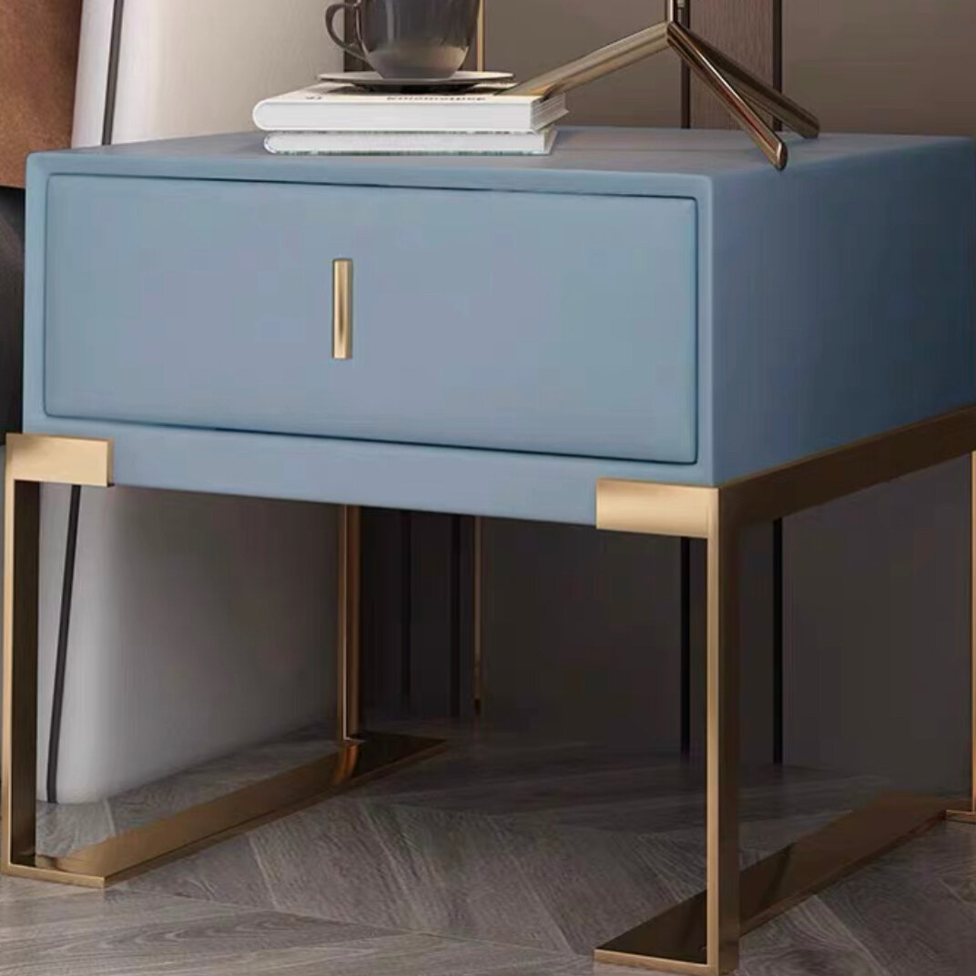 Прикроватная тумбочка Minera (Основание золото / цвет голубой)