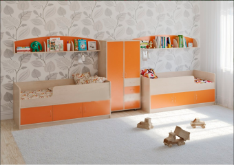 Детская стенка Л №19 Дуб Молочный Оранжевый