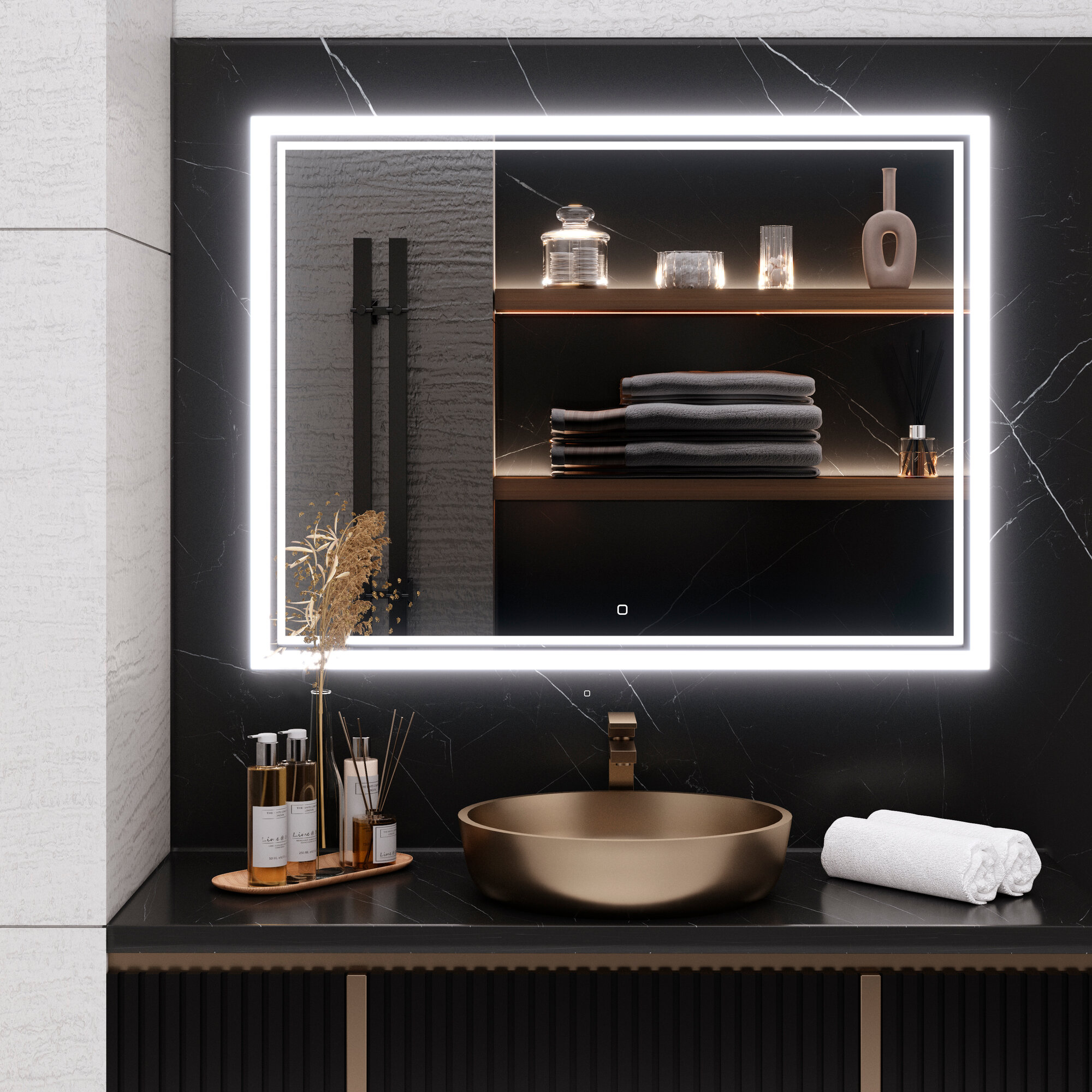 Зеркало для ванной Emmy "Аврора", 120x80, сенсор, холодная LED подсветка.