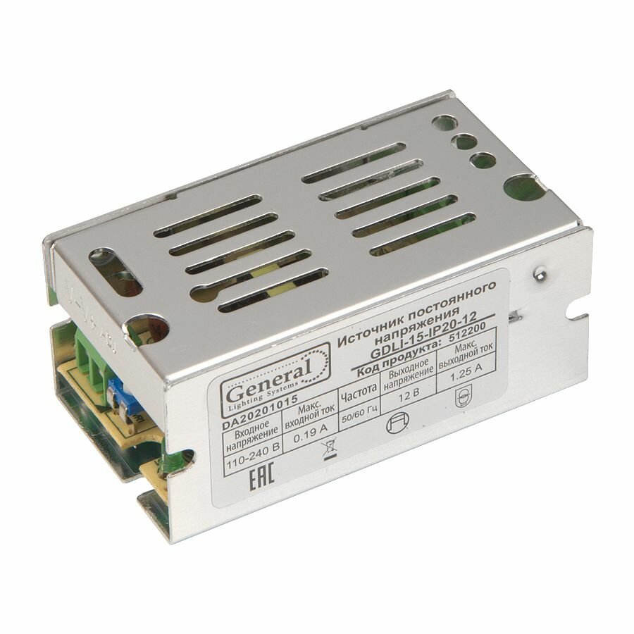 Блок питания 12V 15W 70х38х30 GDLI-15-IP20-12 GENERAL