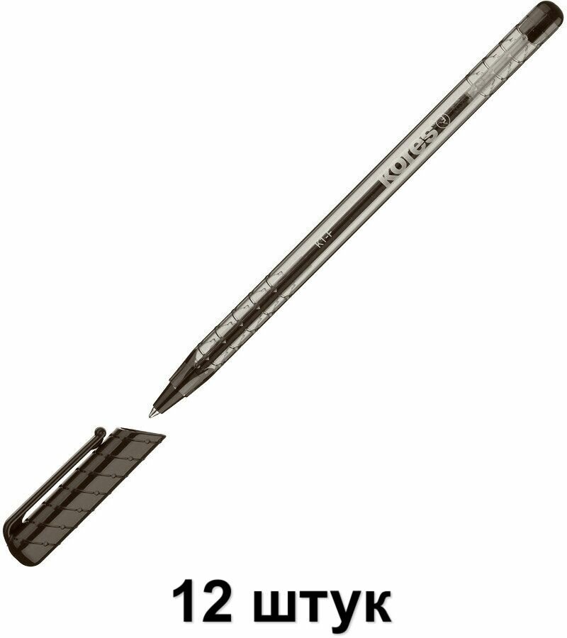 Kores Ручка шариковая неавтоматическая К1 F, 0,7 мм, черный стержень, 12 шт