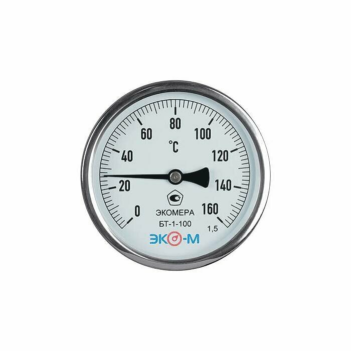 Термометр биметаллический осевой Дк100 160С L=40мм G1/2" БТ-1-100 экомера БТ-1-100-160С-L40