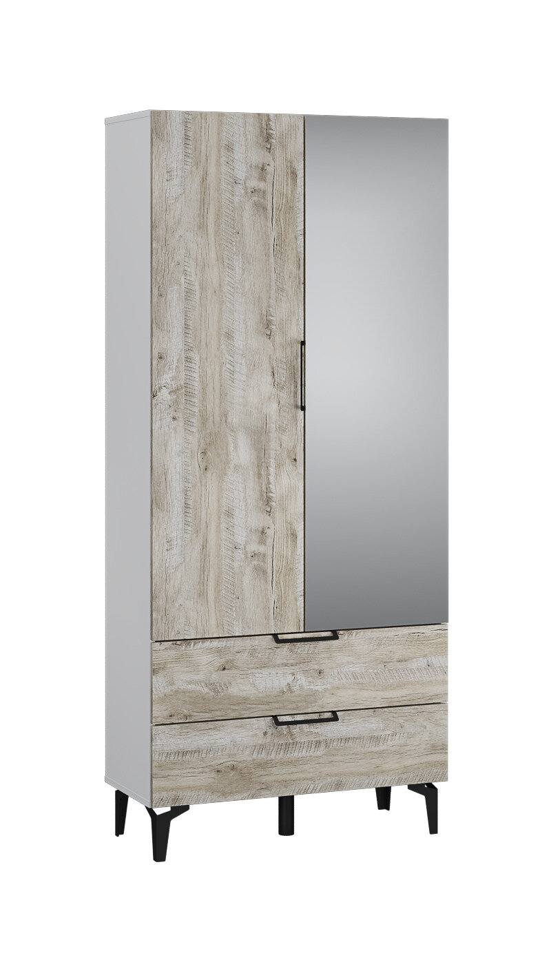 Шкаф ARNIKA Чикаго ЧШ-30, с зеркалом, 221х90х38 см, цвет Дуб Юкон, черный