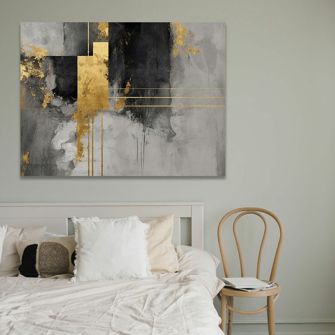 Картины для интерьера 60х80 Абстракция серая с золотом прямоугольник