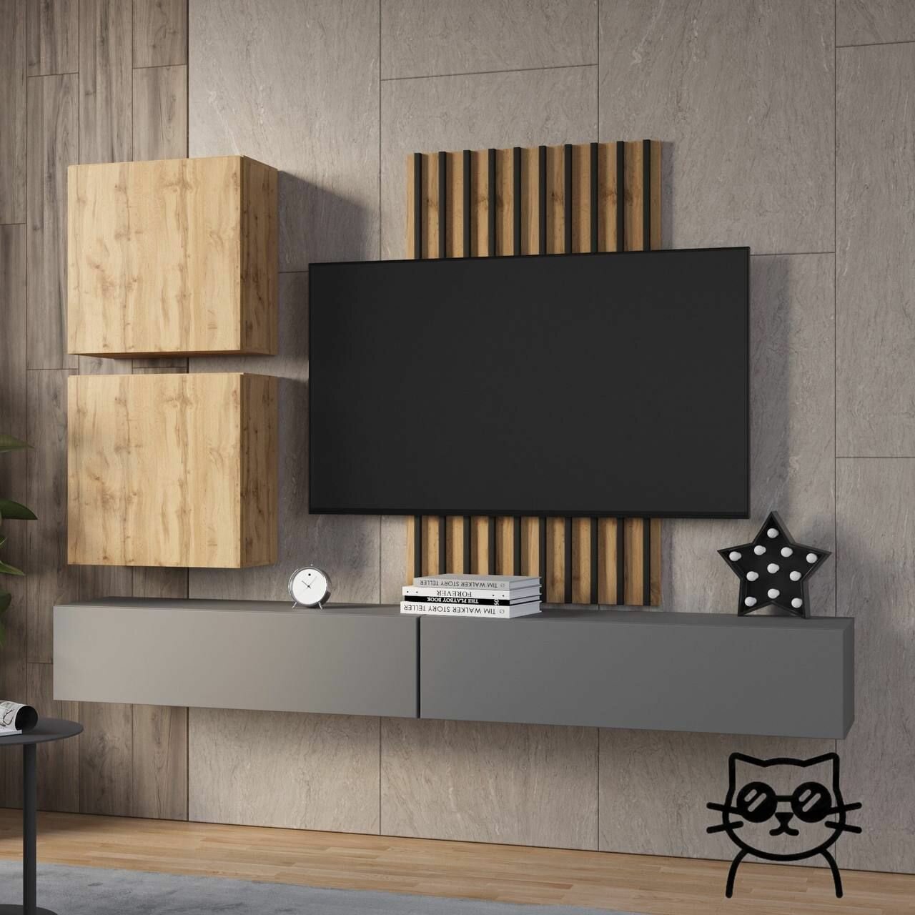 Гостиная №28 Поинт Дуб вотан/Серый графит