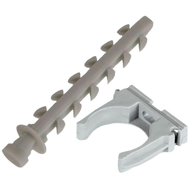 Клипса для крепления труб D20 мм, размер 8x50 мм, с дюбелем 10 шт, серый цвет