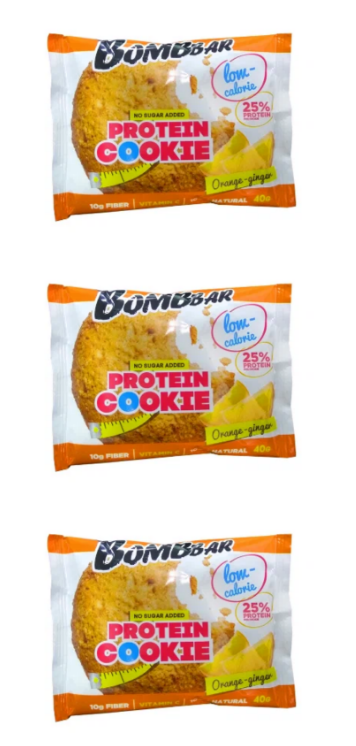 Печенье BOMBBAR низкокалорийное протеиновое, апельсин-имбирь, 40 гр, 3 шт