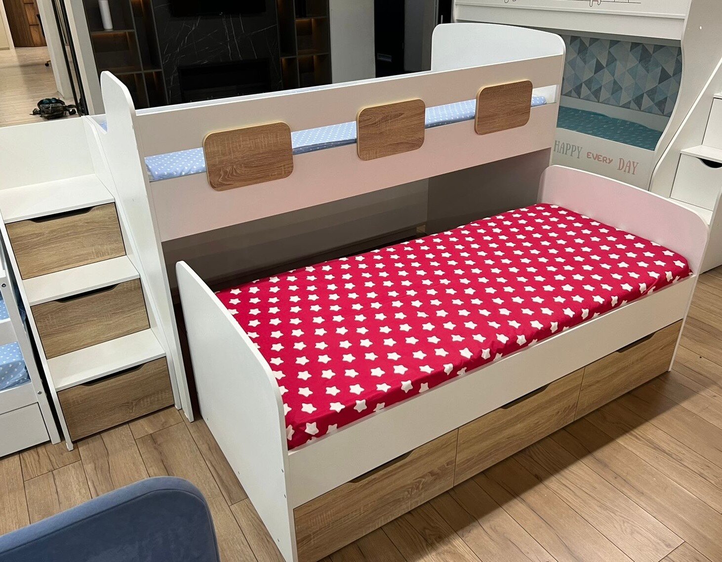 Кровать двухъярусная Городок (дуб сонома + белый)