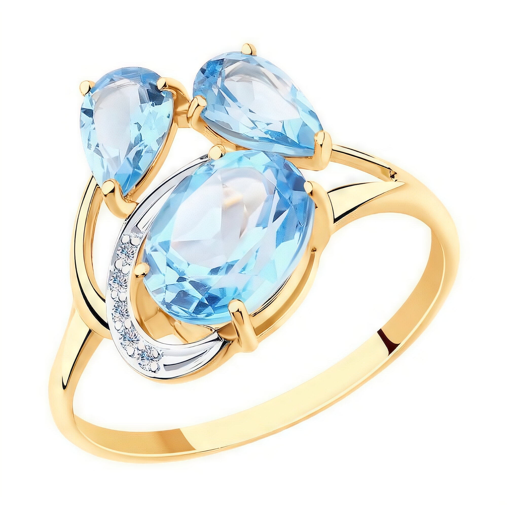 Кольцо, красное золото, 585 проба, фианит, топаз