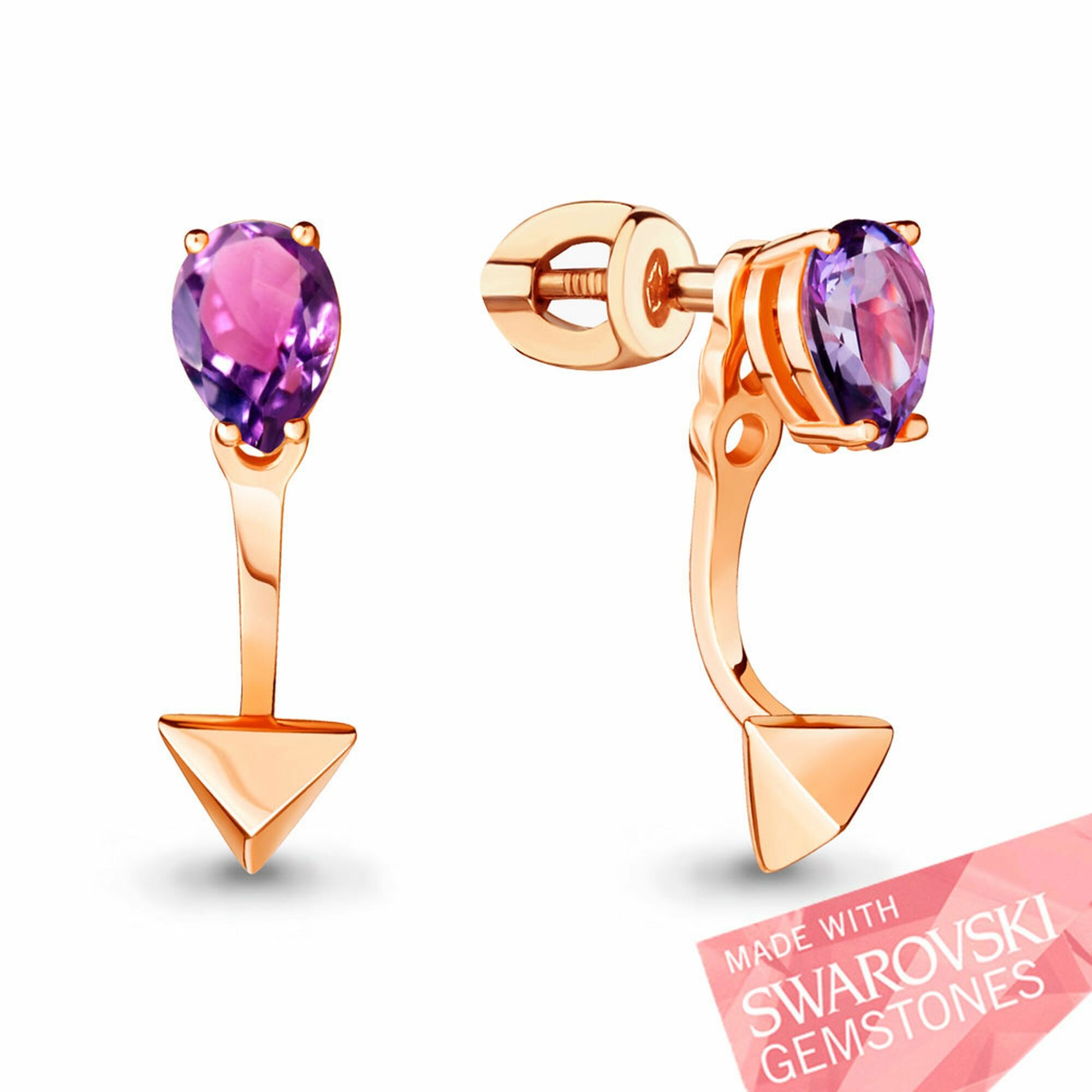 Серьги трансформеры, пусеты, серебро, 925 проба, золочение, топаз Swarovski