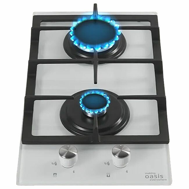 Варочная панель газовая Oasis P-GWD, 2 конфорки, газ-контроль, электроподжиг, белая