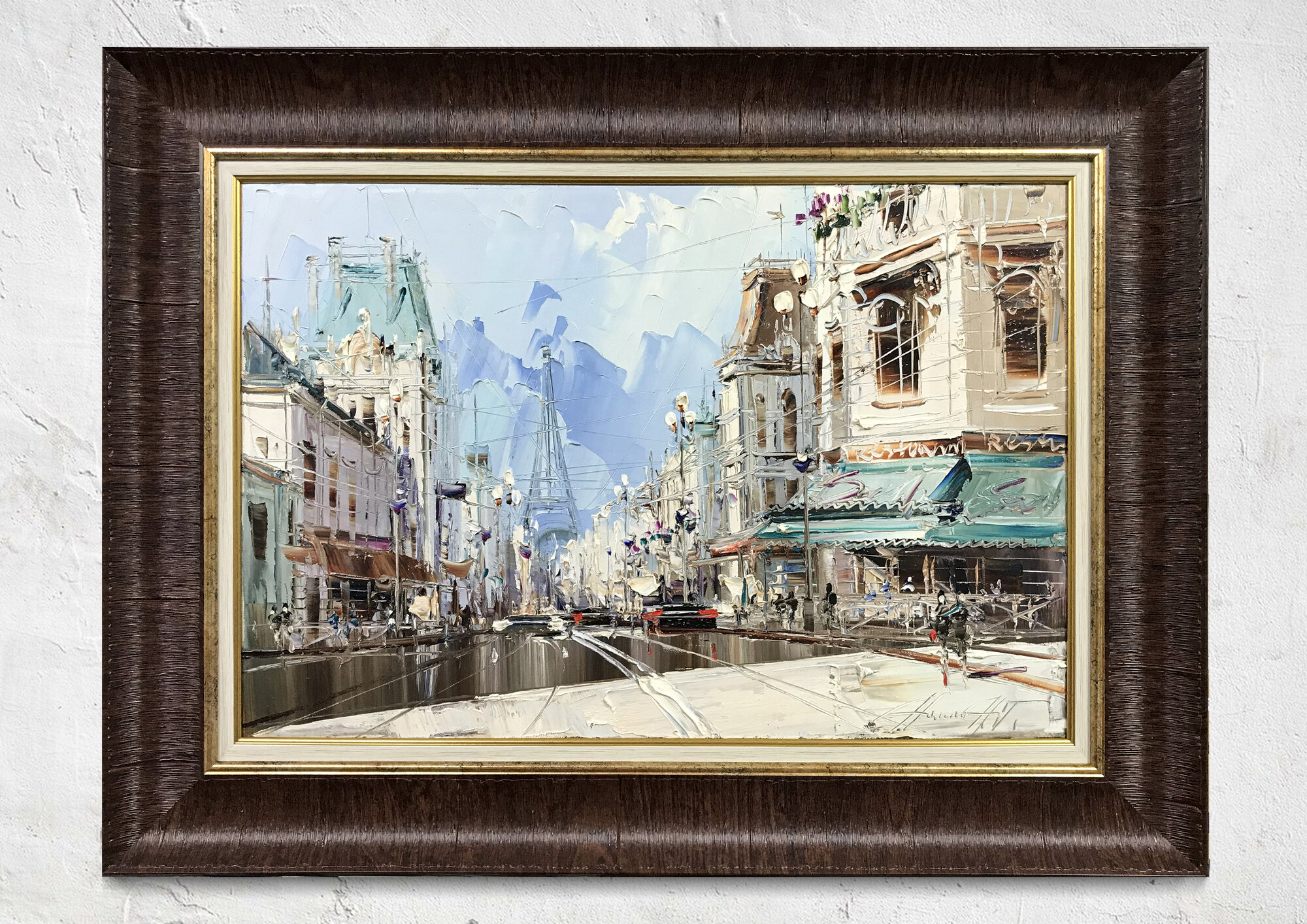 Картина маслом "Утро в Париже", 40x60 см, на холсте, на подрамнике, в раме (Двойной пластиковый багет)