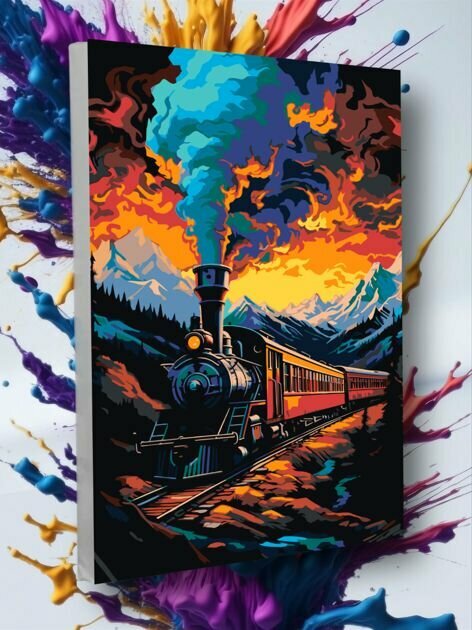 Картина по номерам Поезд Паровоз Железная дорога 40*50