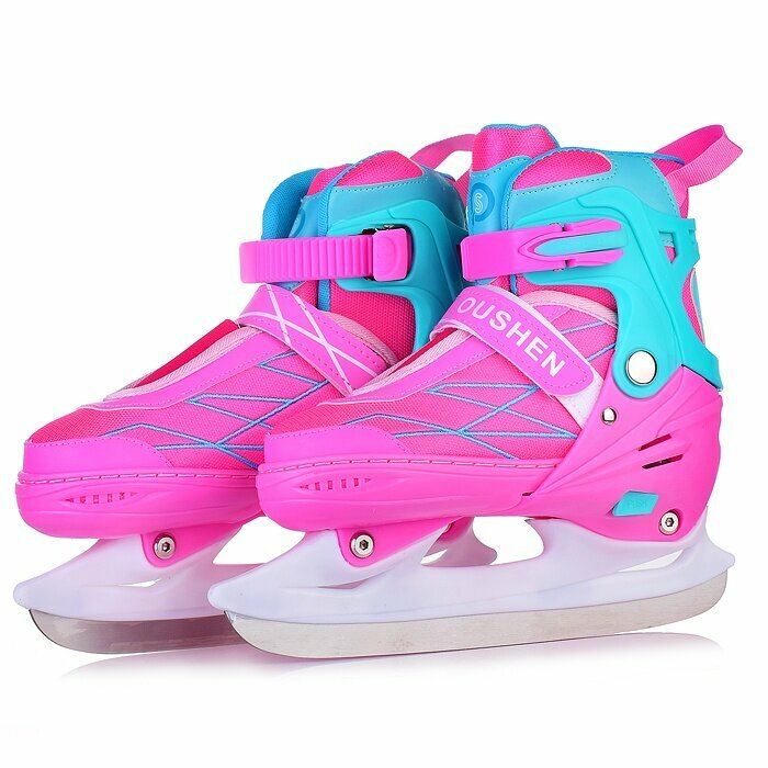 Коньки детские Oubaoloon раздвижные размер S 31-34, цвет розовый, на липах (00-3118)