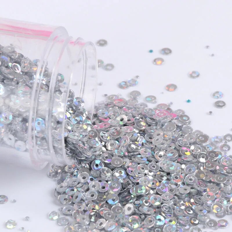 Плоские круглые блестки Flatcup 10г Серебряный, 5mm 10g 1000Pcs, Laser Silver