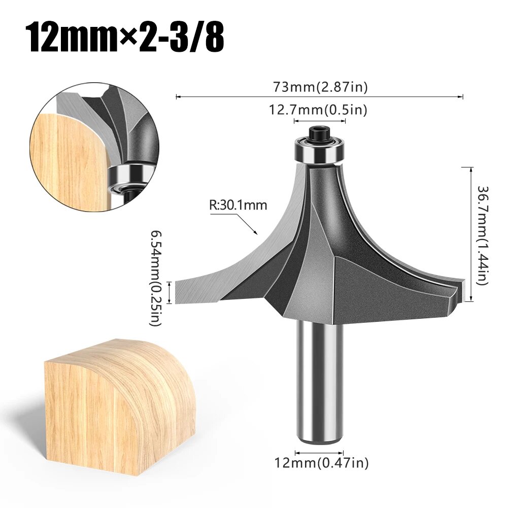 Угловая фреза с хвостовиком 12 мм и подшипником, фреза для работы по дереву, дереву, карбида вольфрама 12X73mm