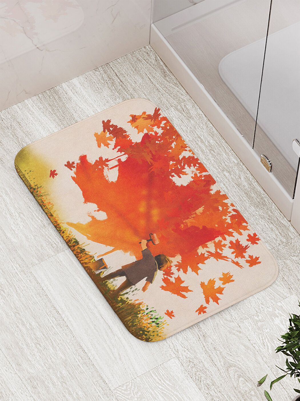 Коврик для ванной комнаты и туалета противоскользящий "Украшение листьями" 52х77 см, JoyArty