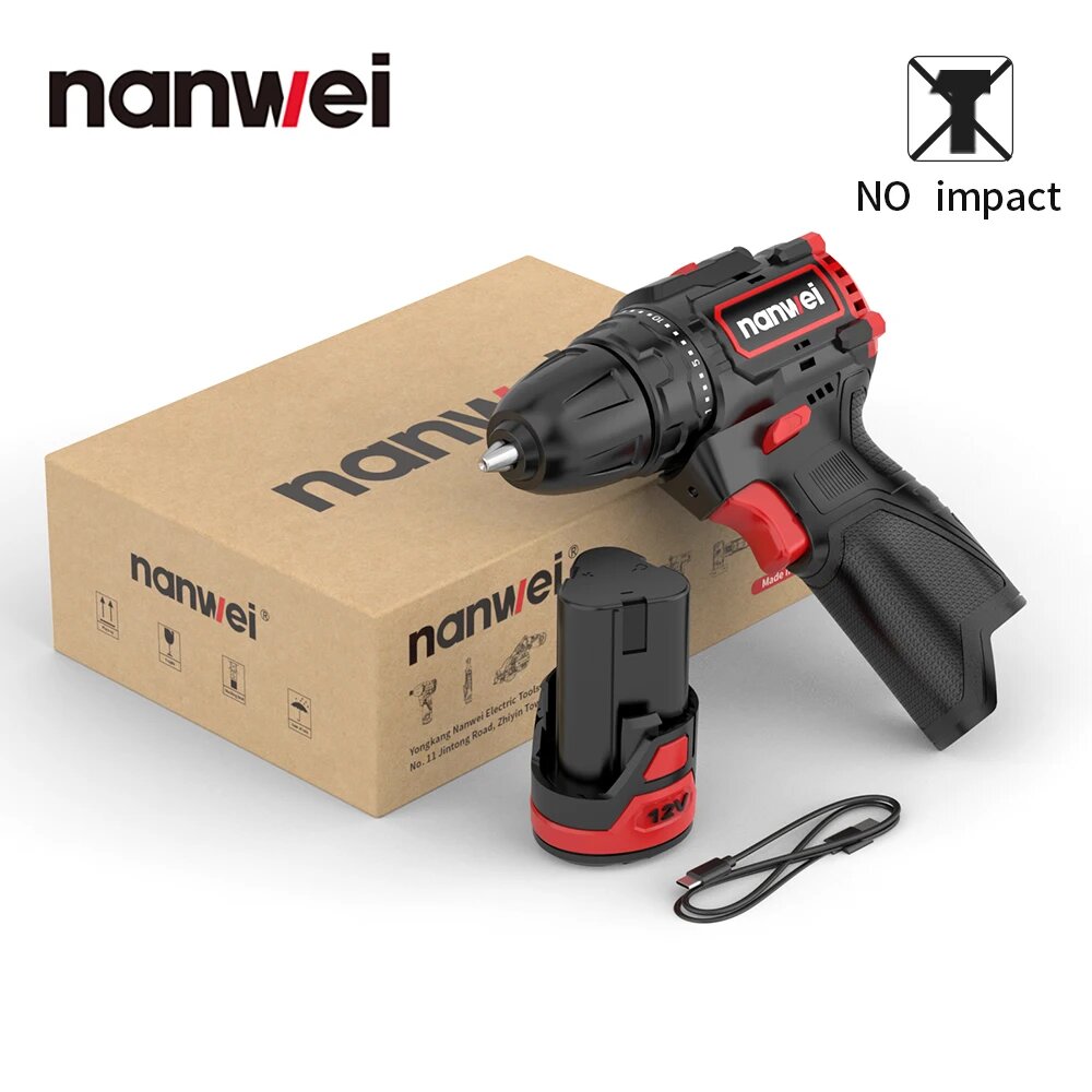 NANWEI Mini 12В ударная дрель беспроводная NW7598-1C