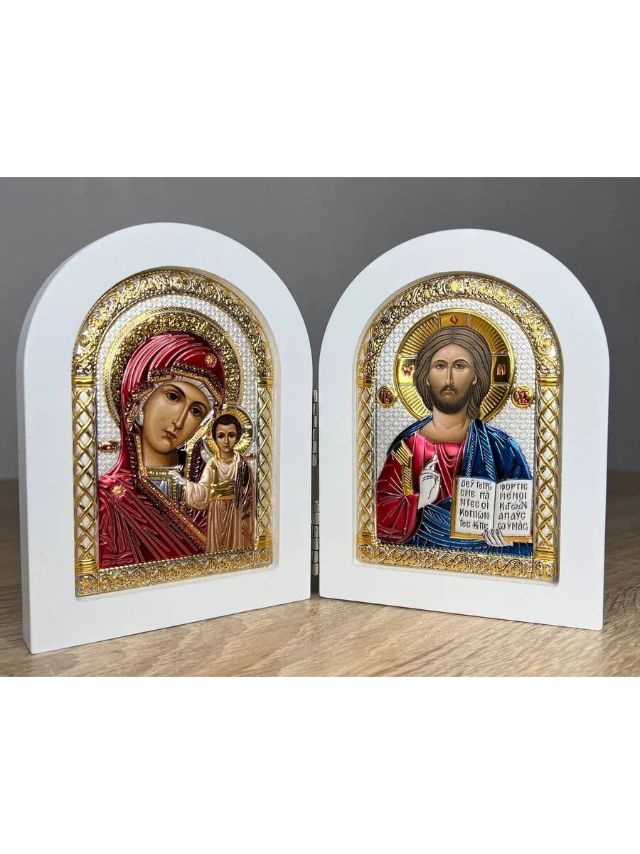 Икона серебряная, греческая Складень, эмаль 230х360мм.