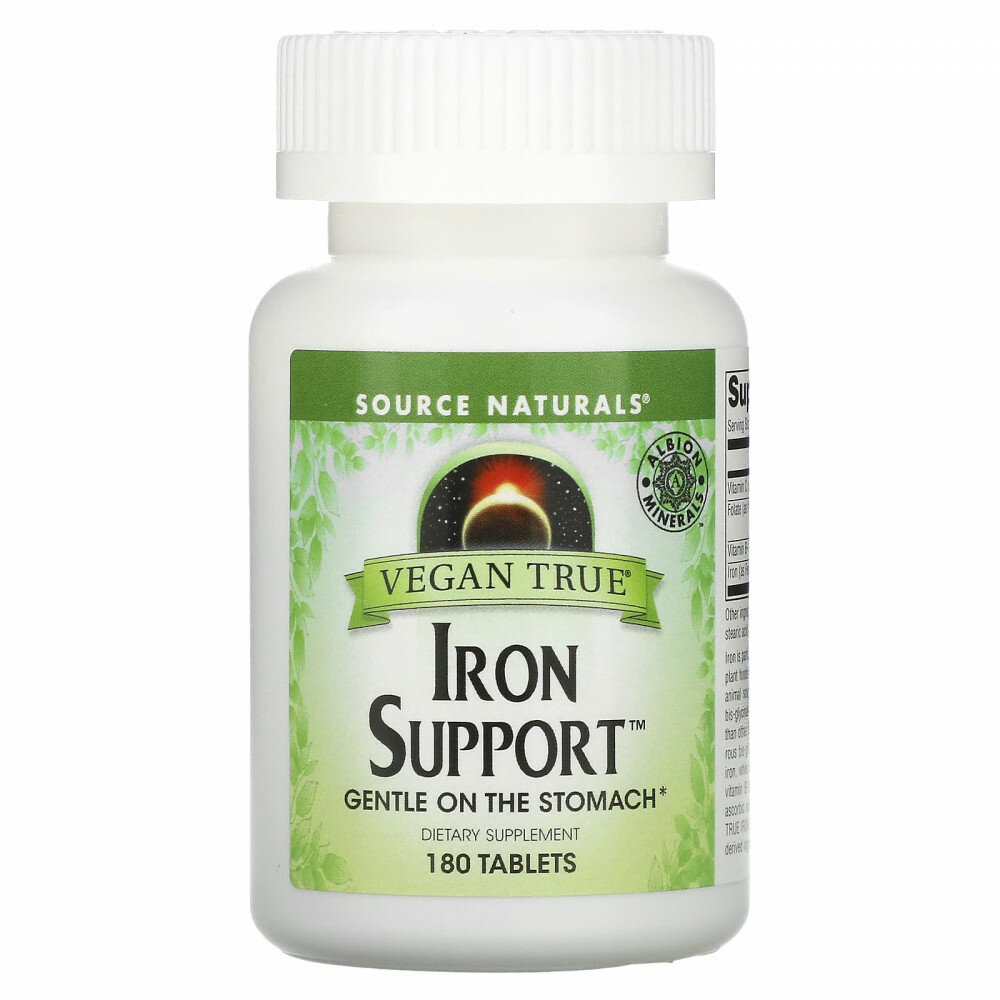 Source Naturals, Vegan True®, Iron Support™, 180 таблеток