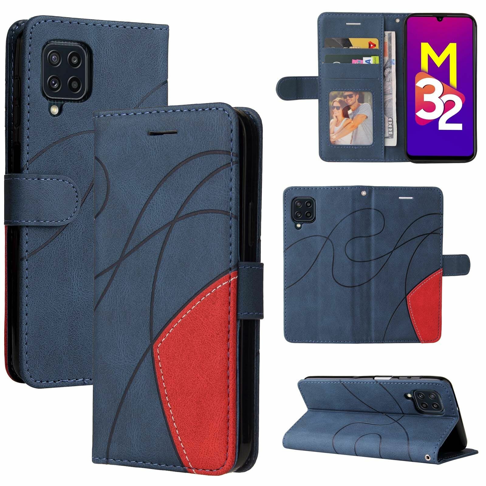 YIKATU Чехол Книжка Для Samsung Galaxy M32 5G / Самсунг Галакси M32 5G Магнитной Застежкой Хлятиком И Отделением Под Карты Кожаный