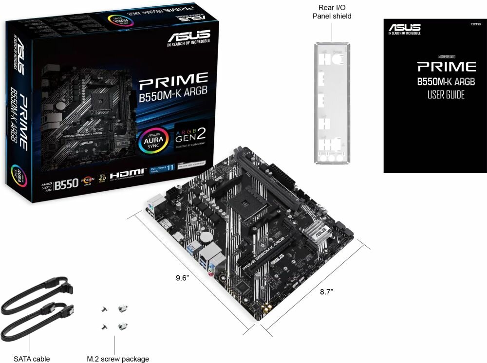Материнская плата ASUS PRIME B550M-K ARGB, Socket AM4, AMD B550