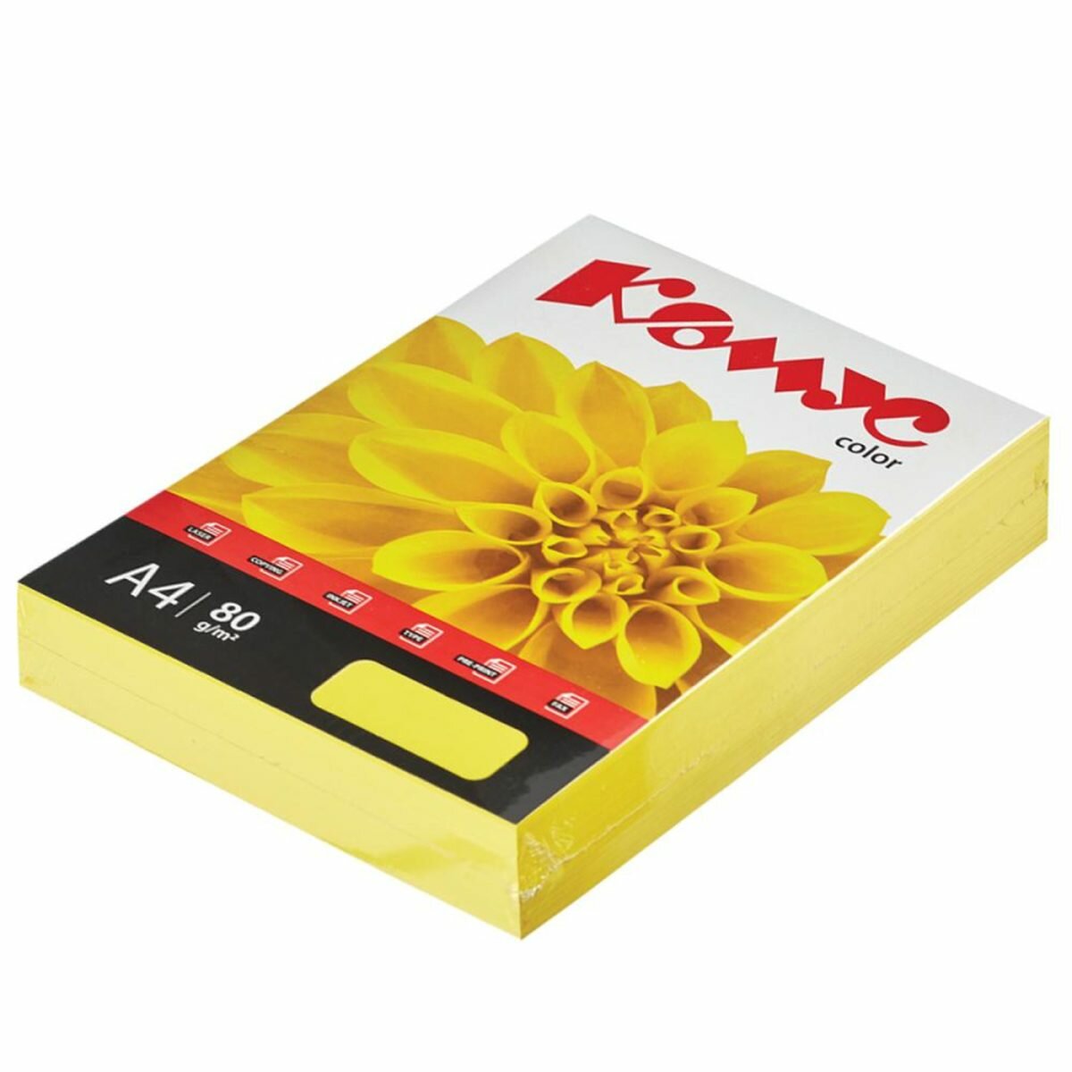 Бумага цветная А4 Комус Color, интенсив лимон, 80 г/кв. м, 500 листов (619917), 5 уп.