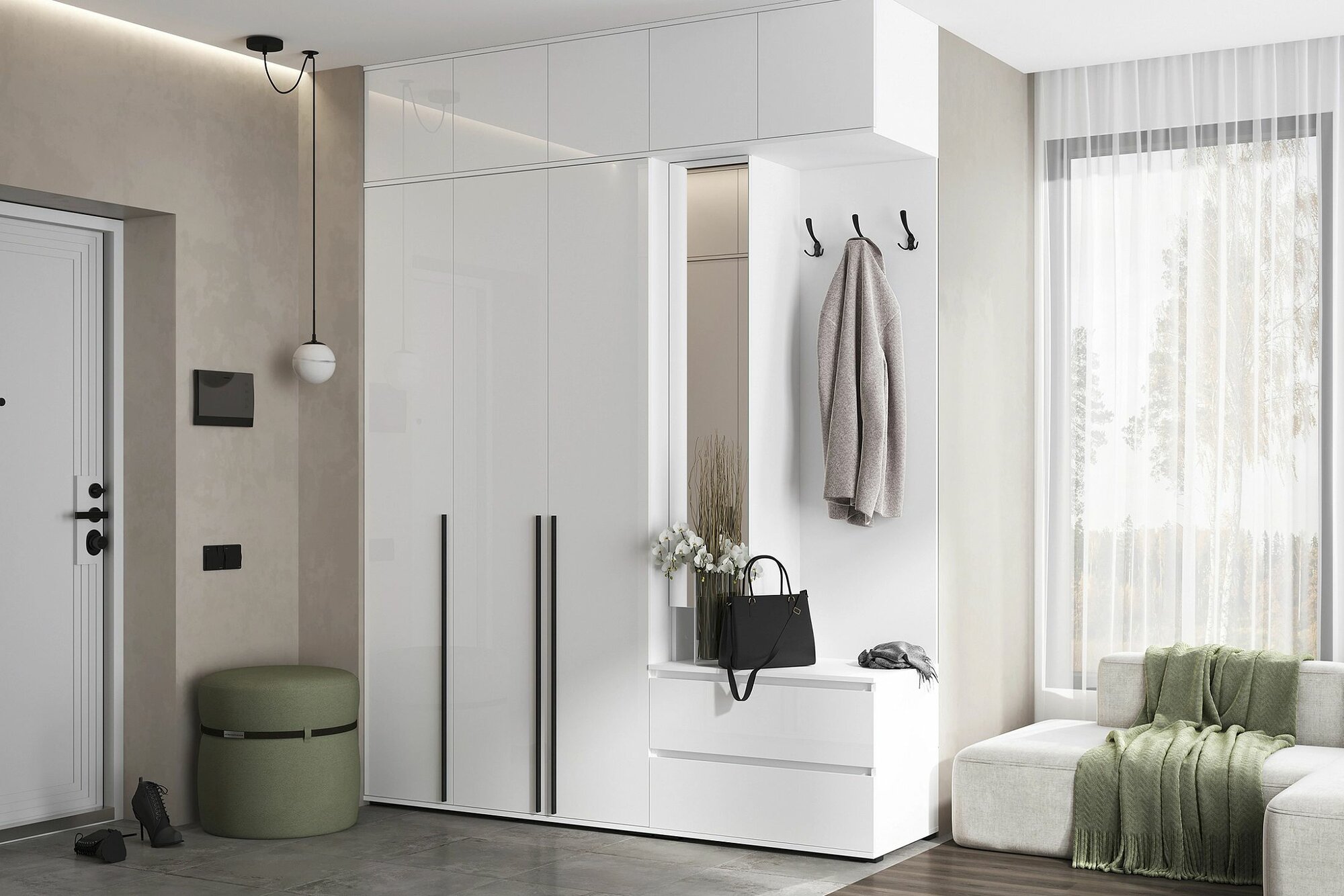 Комплект мебели для прихожей Форд белый глянец холодный/белый, 200х51х265.4 см