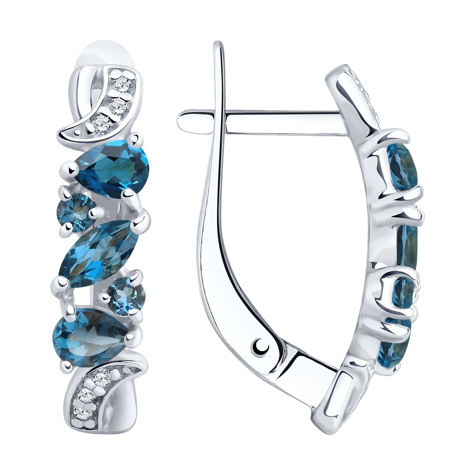 Серьги, серебро, 925 проба, родирование, Лондон топаз, фианит