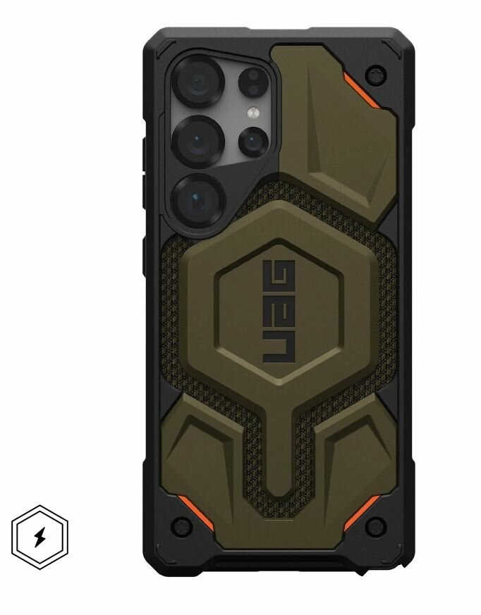 Чехол Uag Monarch PRO для Samsung Galaxy S25 Ultra совместим с MagSafe, цвет зеленый (Kevlar Element Green)