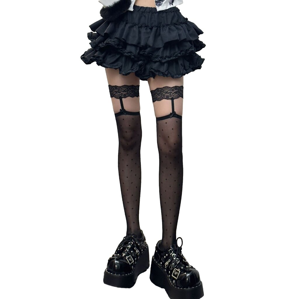 Носки до бедра в стиле Лолиты, кружевной топ, длинные сапоги, чулки, милые пятнышки выше колена для женщин и девочек, подарок