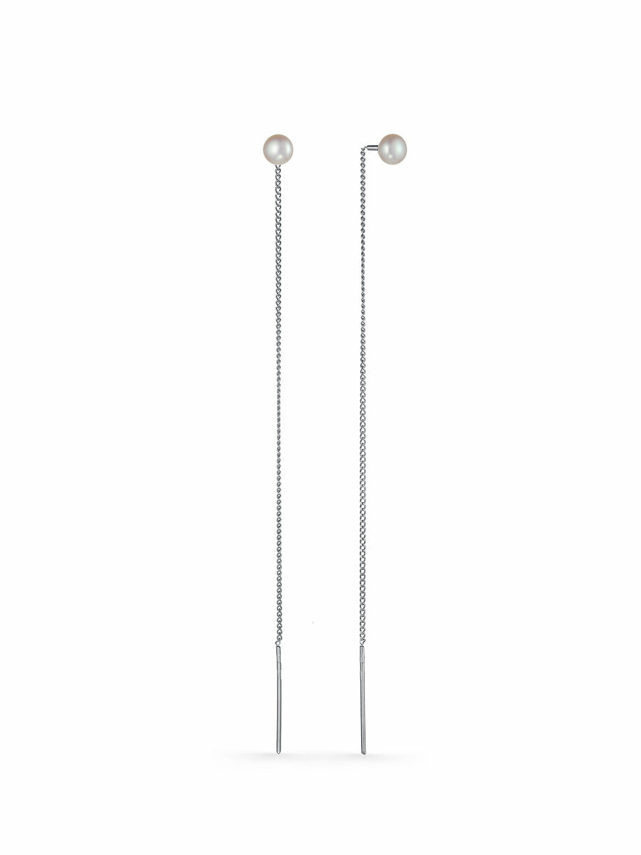 Серьги цепочки, серебро, 925 проба, родирование, жемчуг культивированный