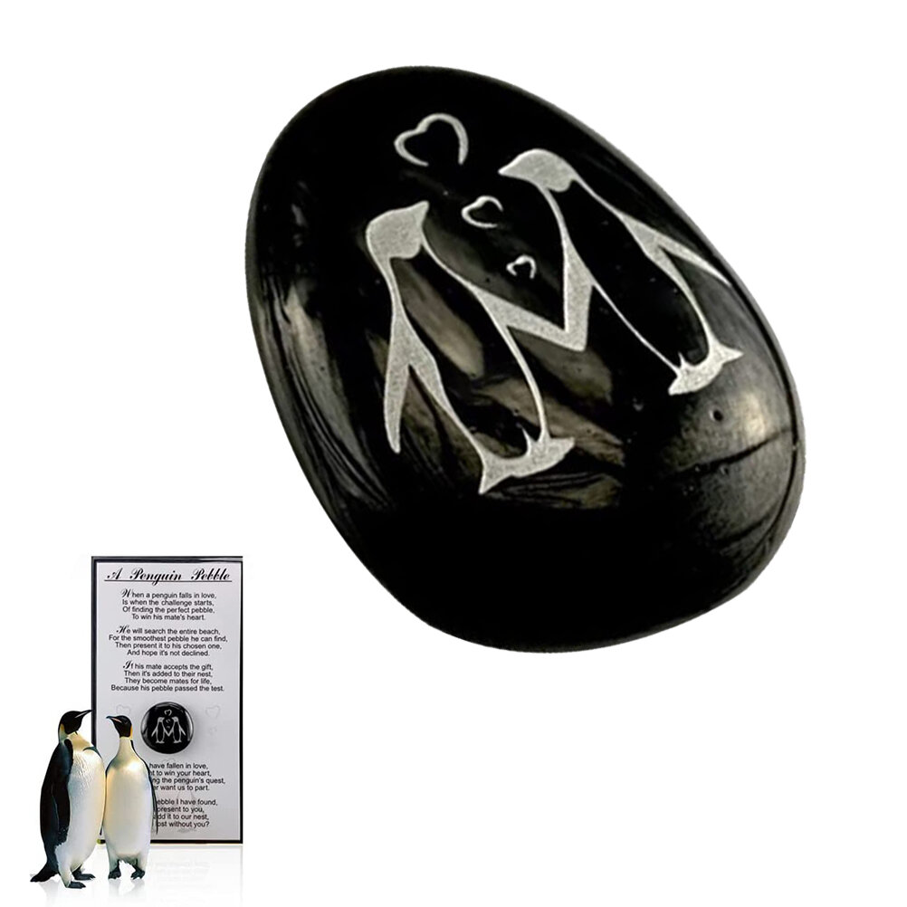 Карманный сувенир "Пингвин": стеклянный, мини-фигурка с объятиями, орнамент с поздравительной открыткой, милый подарок.