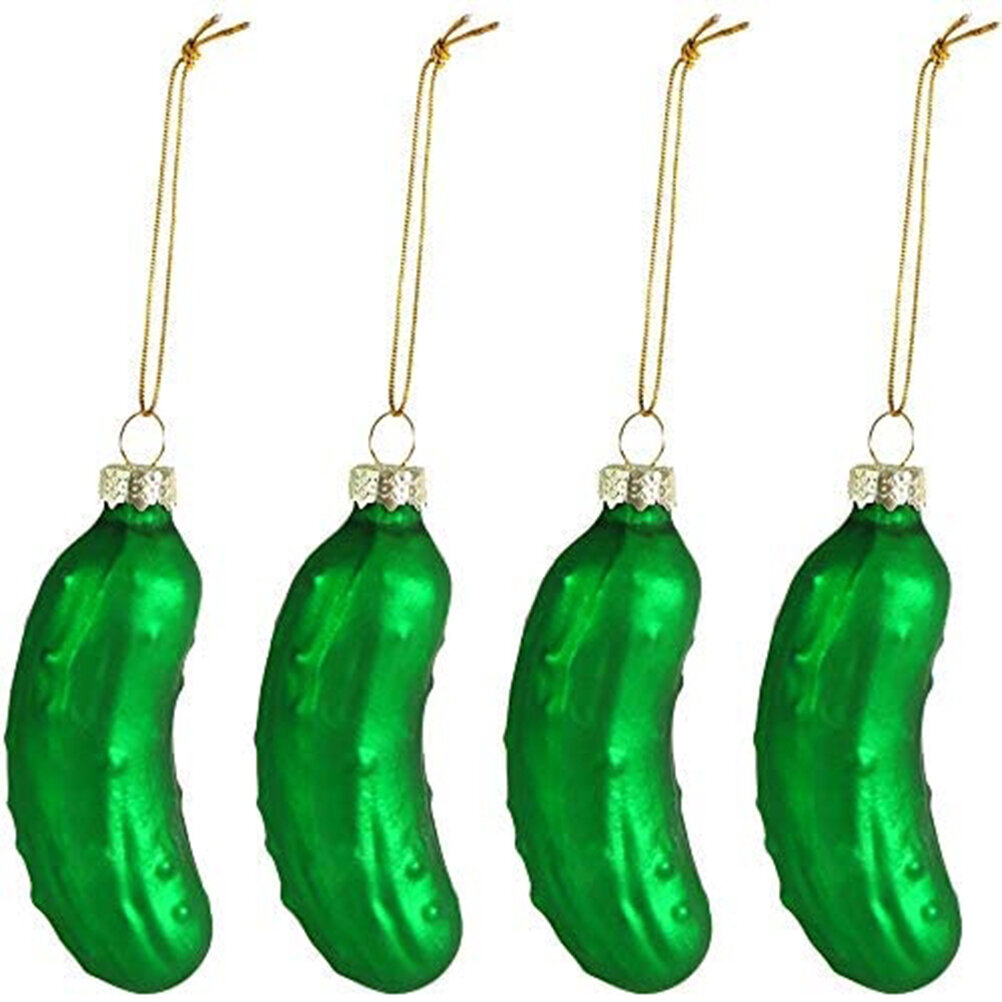 4pcs Рождественский кулон огурца с Lanyard милые стеклянные огурцы висящие украшения рождественская елка украшения