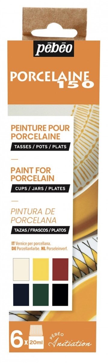 Набор красок по фарфору и керамике Pebeo Porcelaine 150, "Открытие" под обжиг, 6 цветов, 20 мл, №1, глянцевые