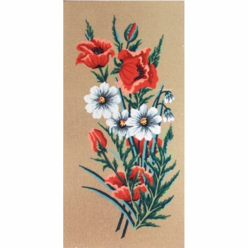Канва GOBELIN DIAMANT "Маки и ромашки", жесткая, с рисунком, 2 картинки