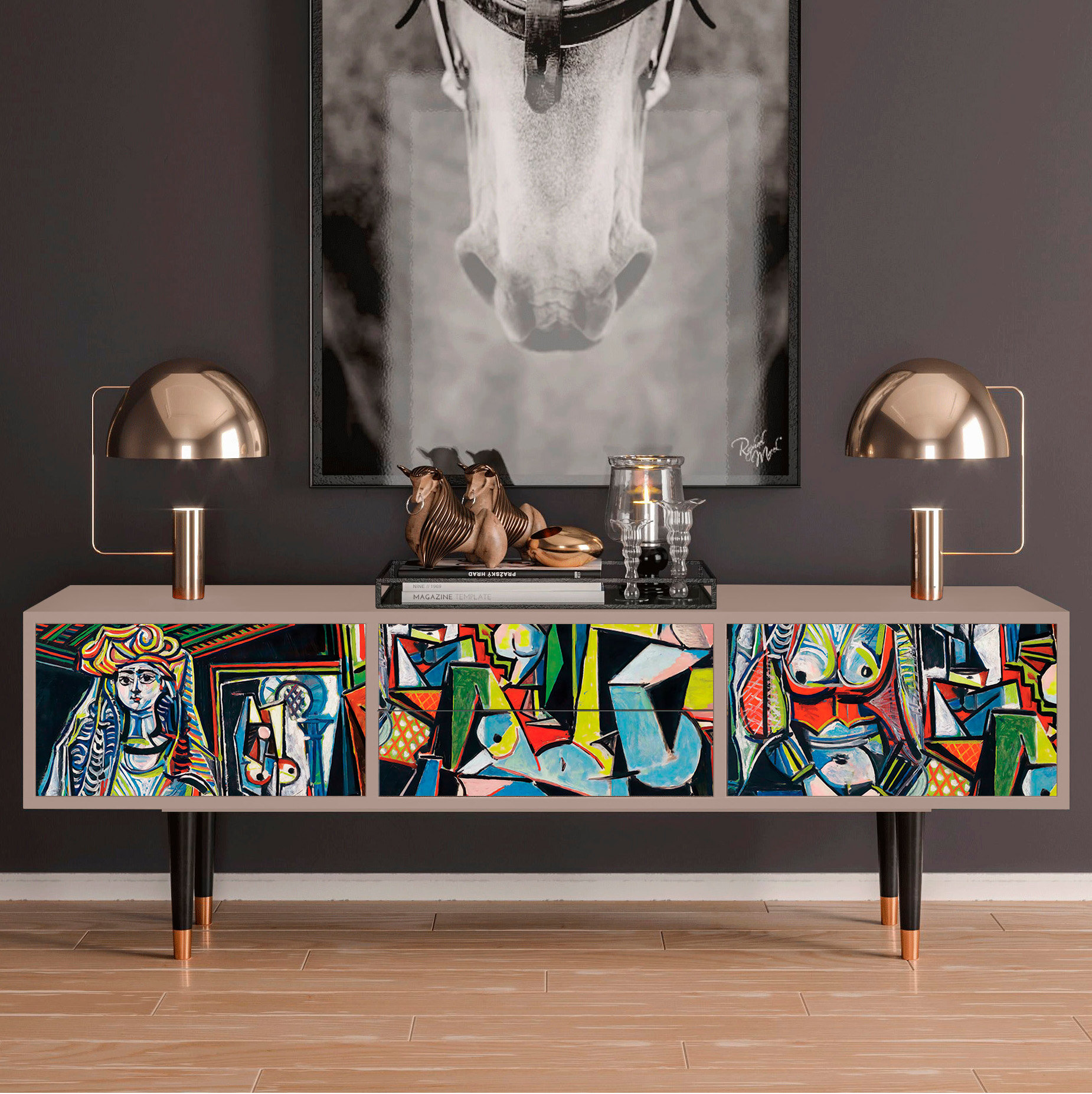 ТВ-Тумба - STORYZ - T4 Women of Algiers by Pablo Picasso, Размер - 170 x 59 x 48 см, Цвет корпуса - , Бежевый