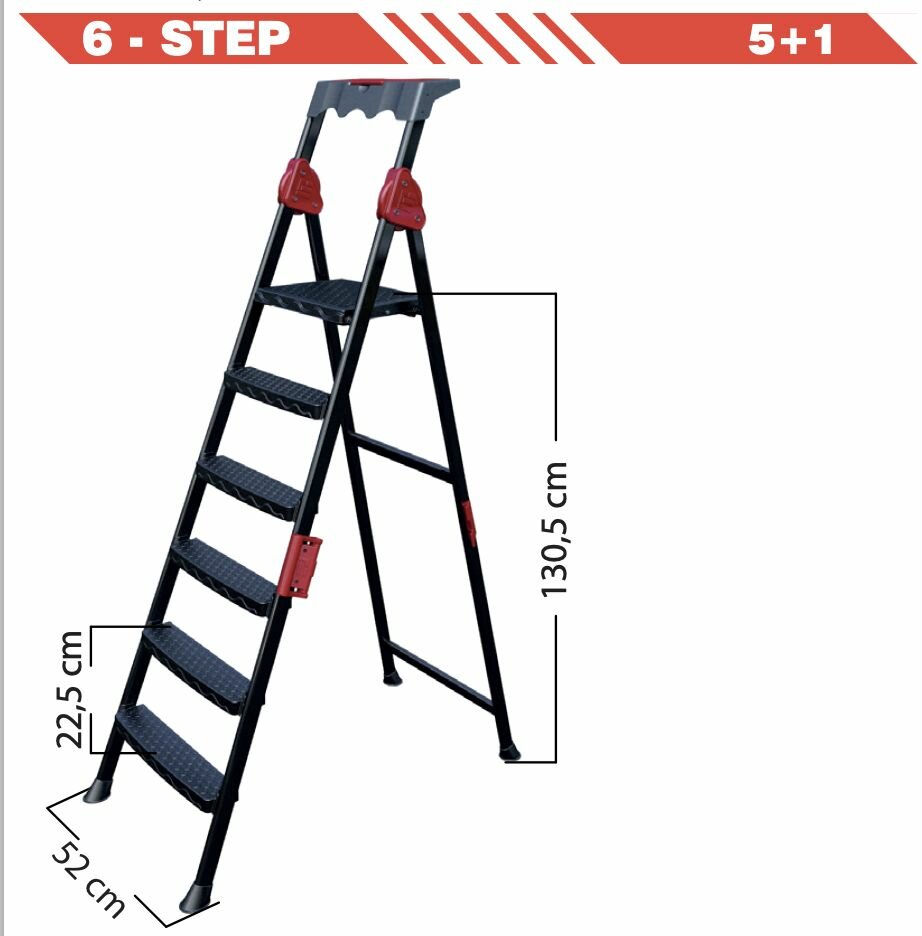 Стальная стремянка Cakmak Mensa 6 с широкими ступенями (высота площадки 130см) Турция