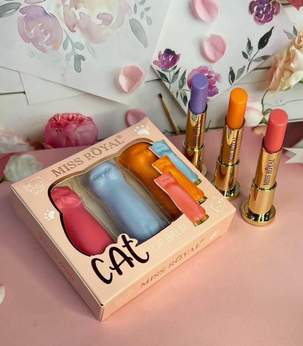 Бальзам для губ увлажняющий и питательный гигиеническая помада Котики KELASI набор, 3шт