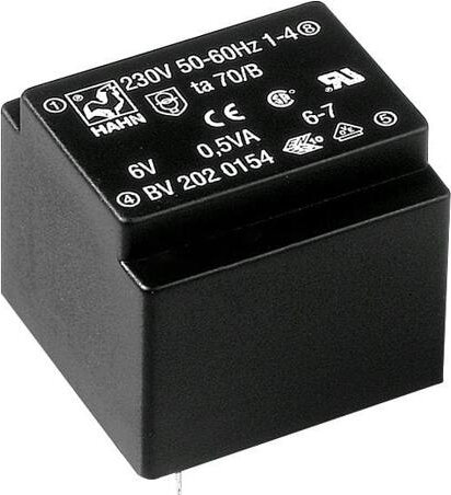 Трансформатор HAHN BV 202 0155 Трансформатор: залитый 0,5ВА 230ВAC 6В 6В 42мА 42мА 35г 1шт