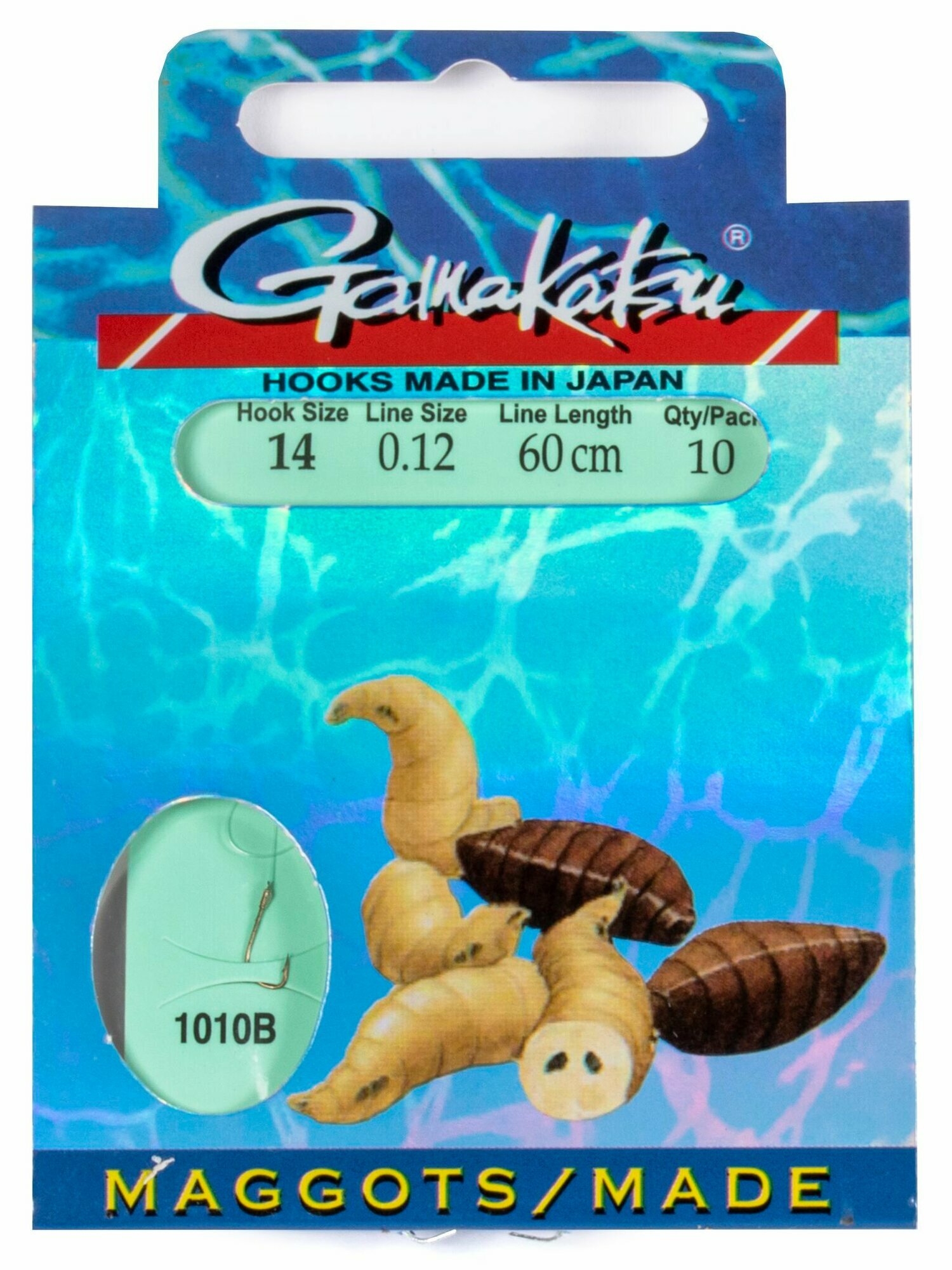 Крючки для рыбалки с поводком металлические набор на щуку и сома, Gamakatsu Booklet MAGGOTS 1010B разм. 14-0.12мм 60см 10шт, снасти карповые летние Япония
