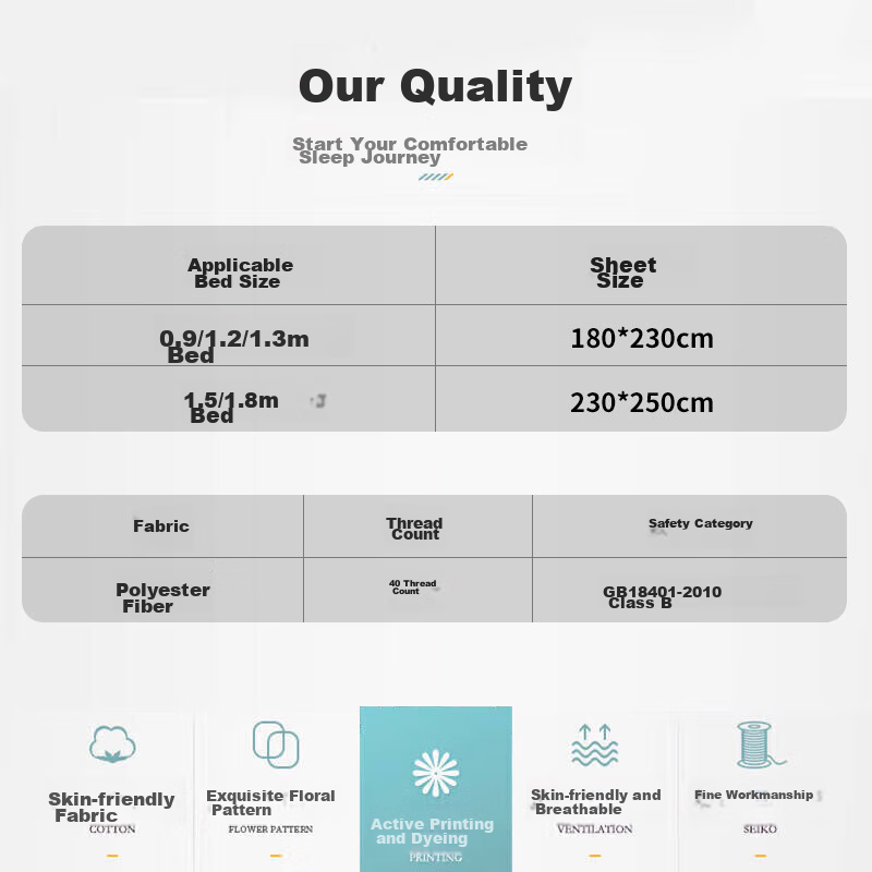 Aiwei Single Bed Sheet, Flat Sheet Bed Cover Single Double Bed Sheet Brushed Bed Sheet, Blue Blooming Flowers, 230*250cm