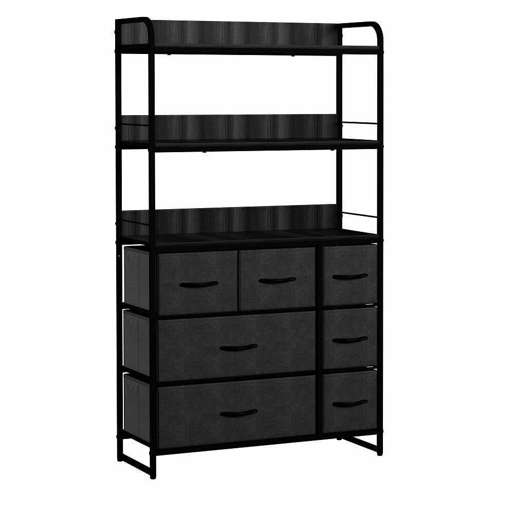 Комод для одежды, шкаф для вещей Ноа с полками 7 ящиков, Каркас Черный, Темно-серый