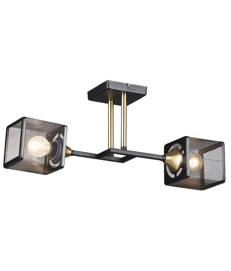 Люстра Престиж черная/медь потолочная с металлическими плафонами сеткой на 2 лампы E27