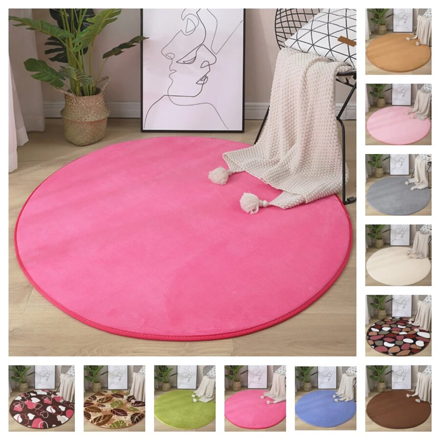 Круглый коралловый бархатный ковер Ø 60-200 см Бежевый, 100x100cm, Beige