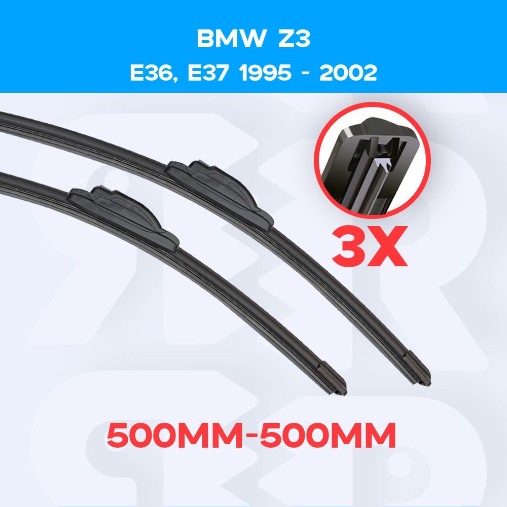 Дворники для (Бмв) BMW Z3 E36, E37 1995-2002 (500мм-500мм) комплект 2 шт.