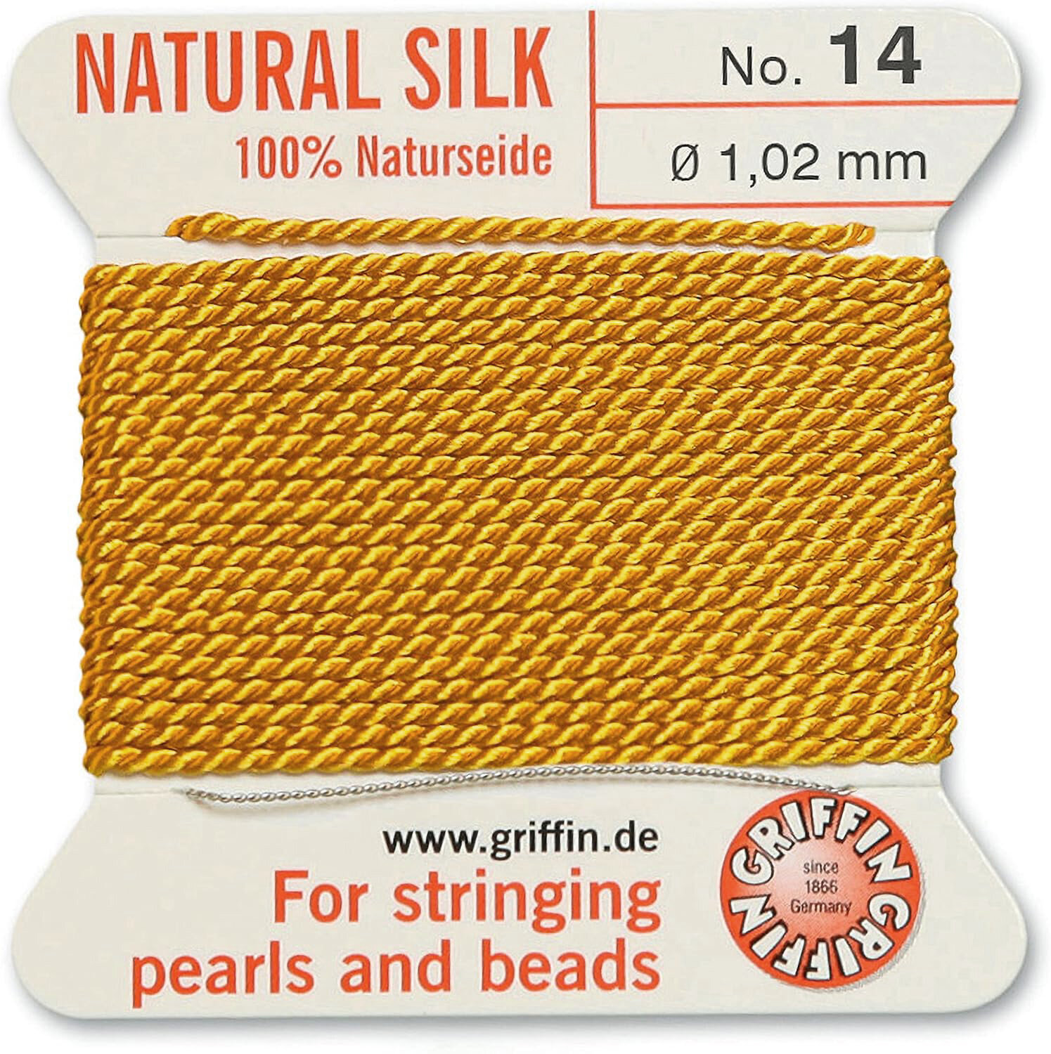 Нить шелковая, Griffin No.14 (1.02мм), янтарная, с иглой, моток, 2 метра