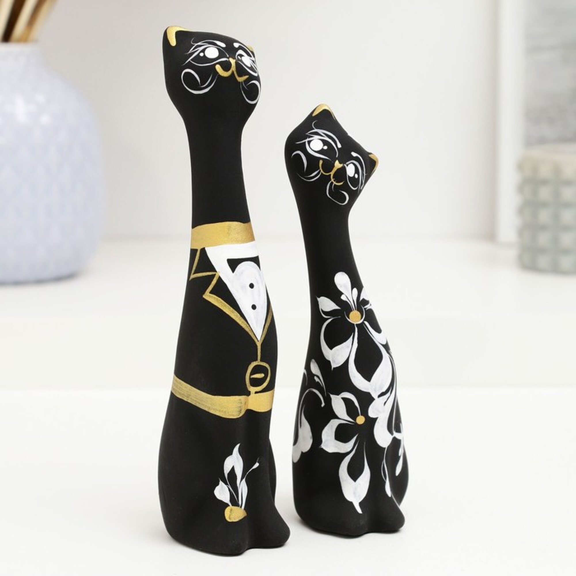 Набор фигурок керамика «Love Коты», 2 шт, чёрные, 4×5×17.5 см